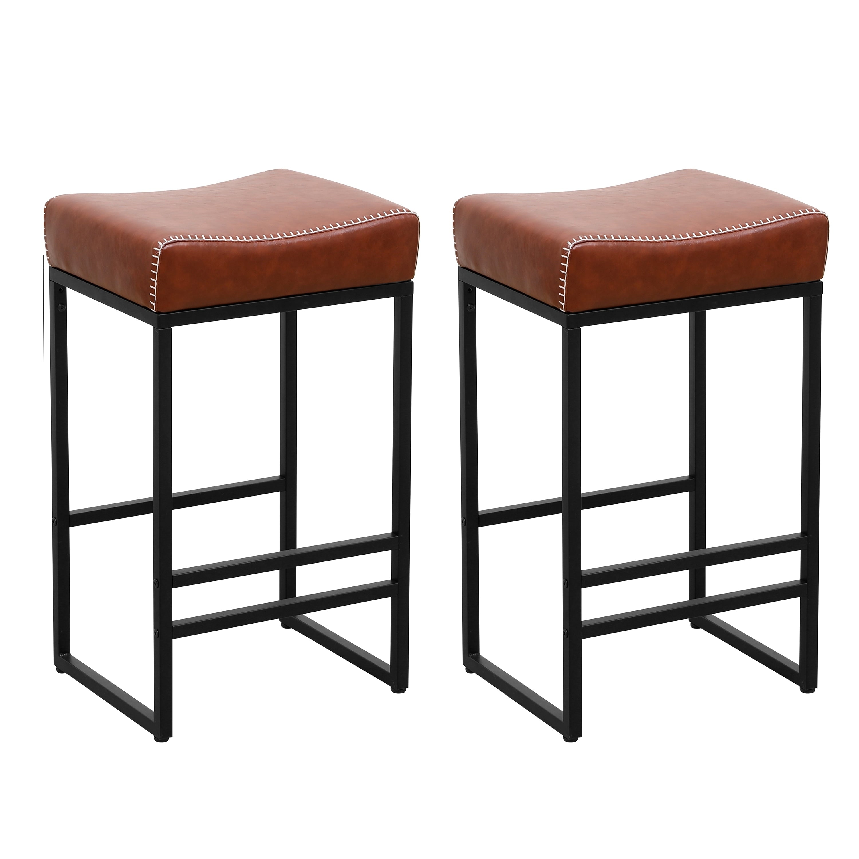 28" Bar Stools Set of 2 Pu Leather Metal Backless Bar Stool with Footr ...