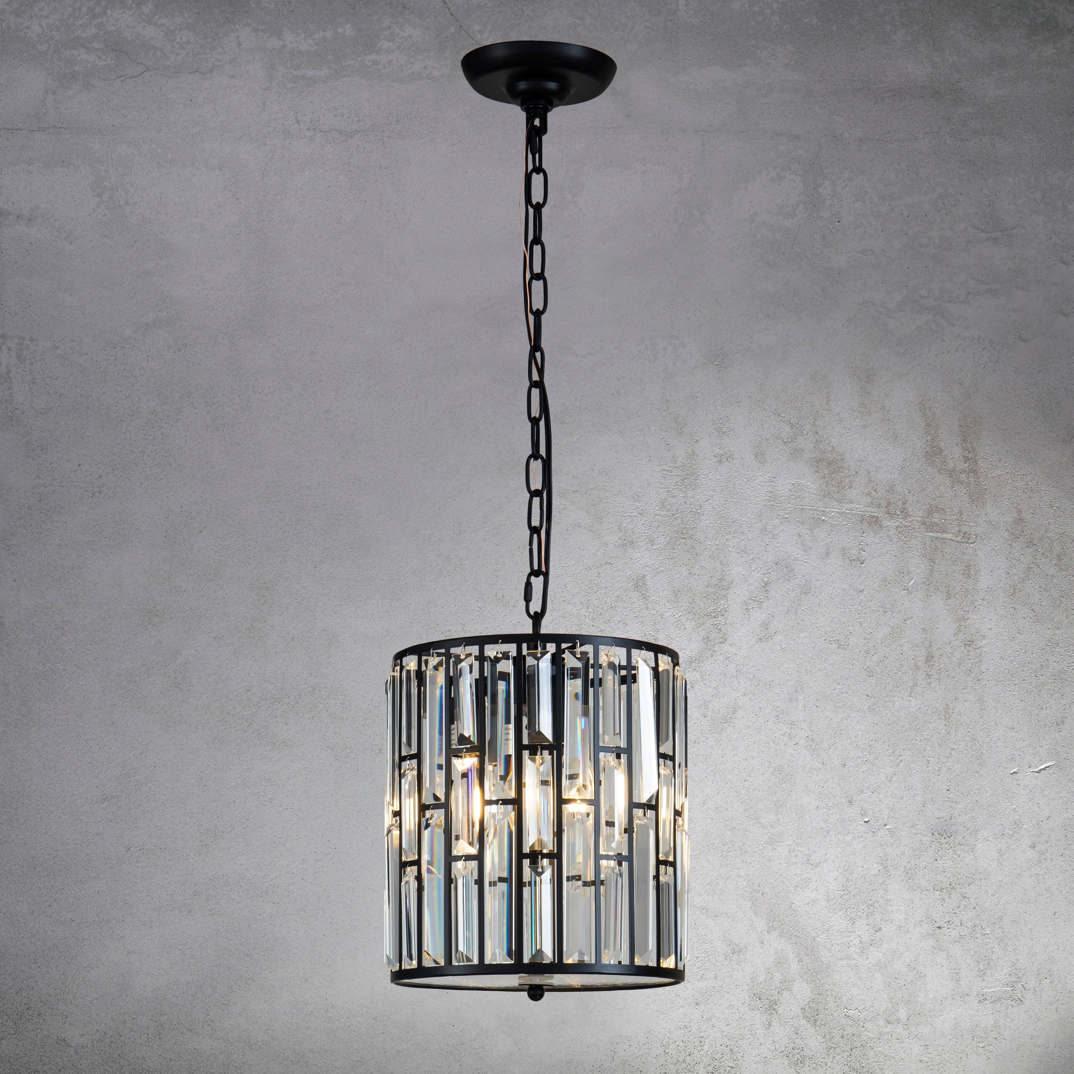 CraftHome 3- Light Mondern Matte Black Mini Drum Chandeliers With Crys ...