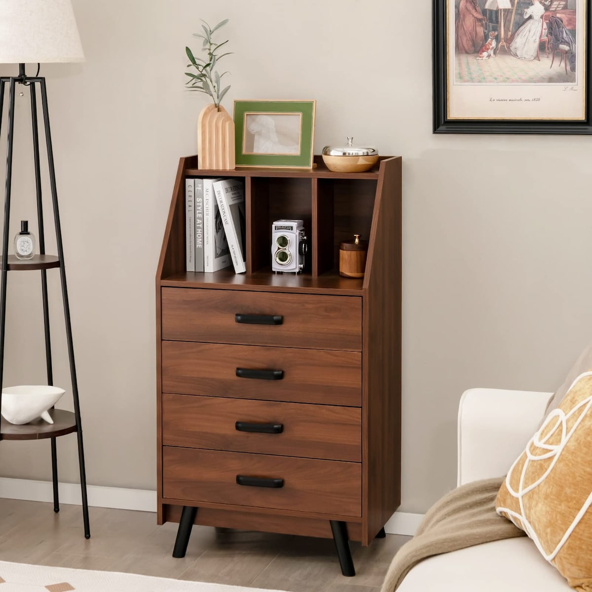 4 Drawer Dresser for Bedroom, Modern Chest of Drawers with Bookshelf ...