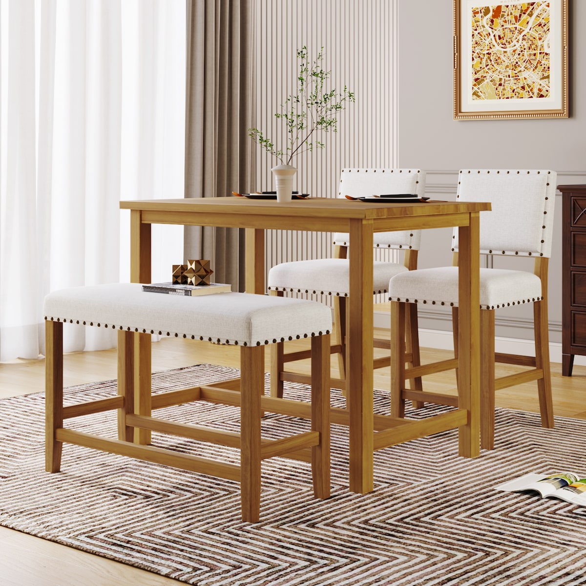 4 Piece Rustic Wooden Counter Height Dining Table Set – Overstock