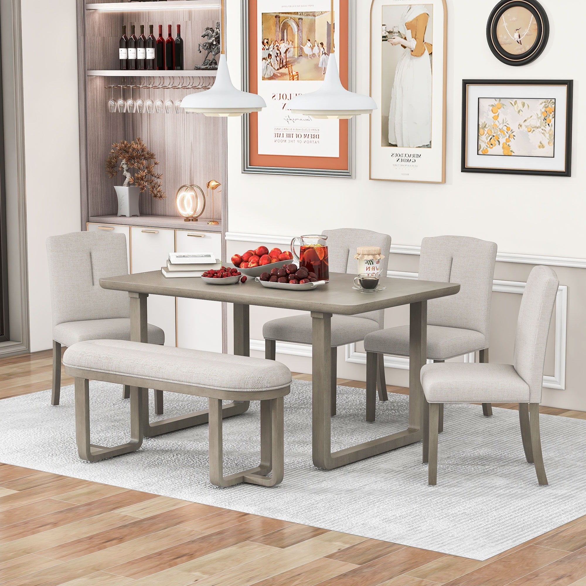 6-Piece Dining Set Includes,Dining Table, 4 Upholstered Chairs & Bench ...