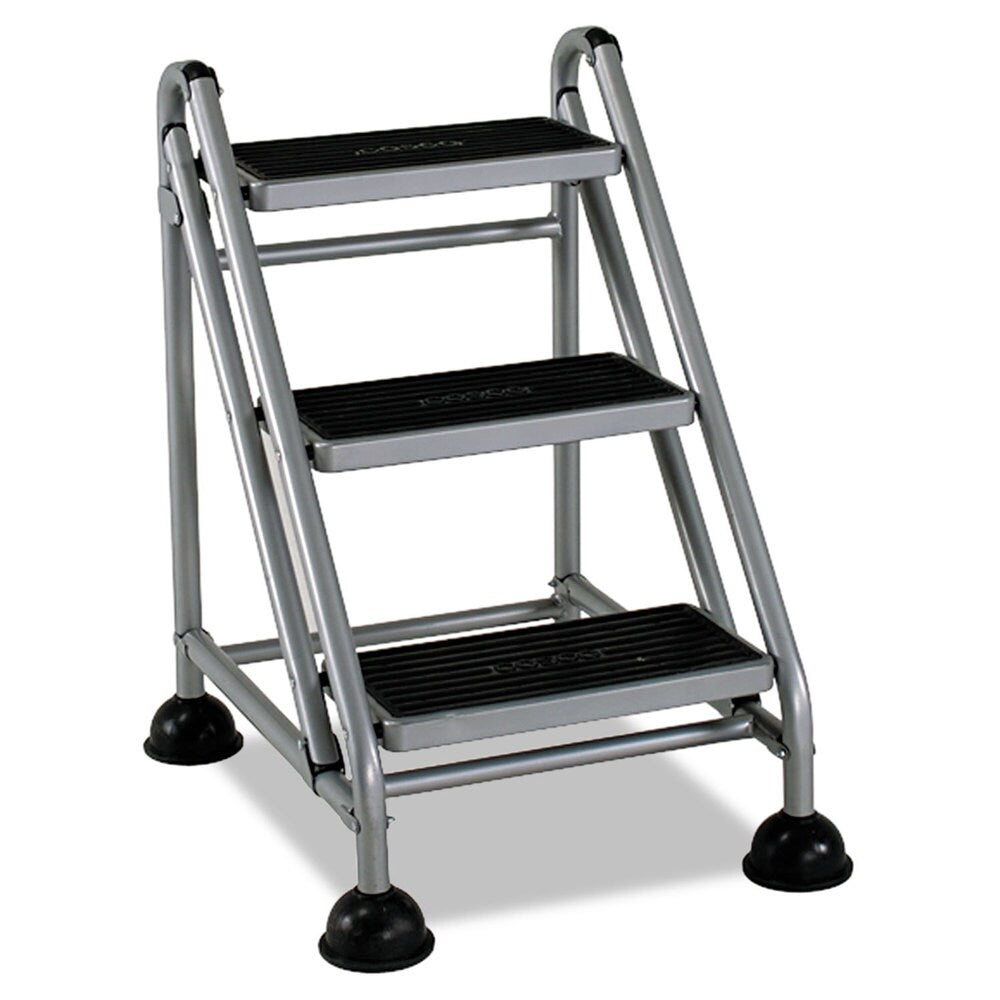 Cosco Rolling Commercial Step Stool 3-Step 26 3/5 Spread Platinum/Blac ...