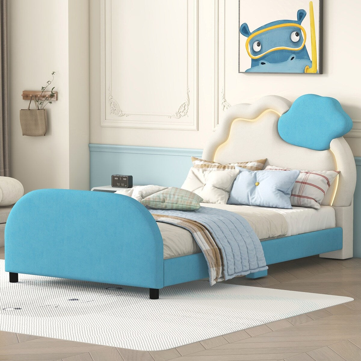Cute Upholstered Bed Frame Cloud-Shaped - Twin - Blue – Overstock