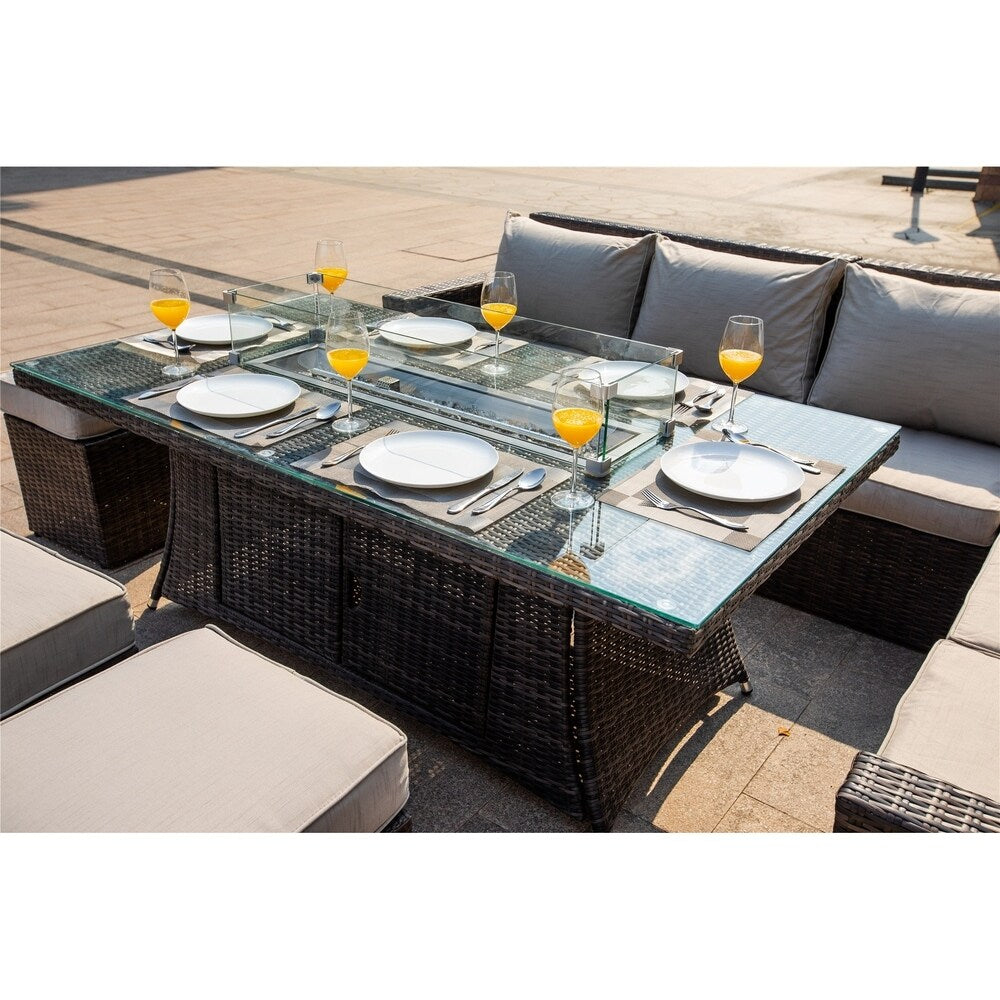 Direct Wicker Gas Fire Rectangle Table Patio Wicker Dining Table Set(w ...