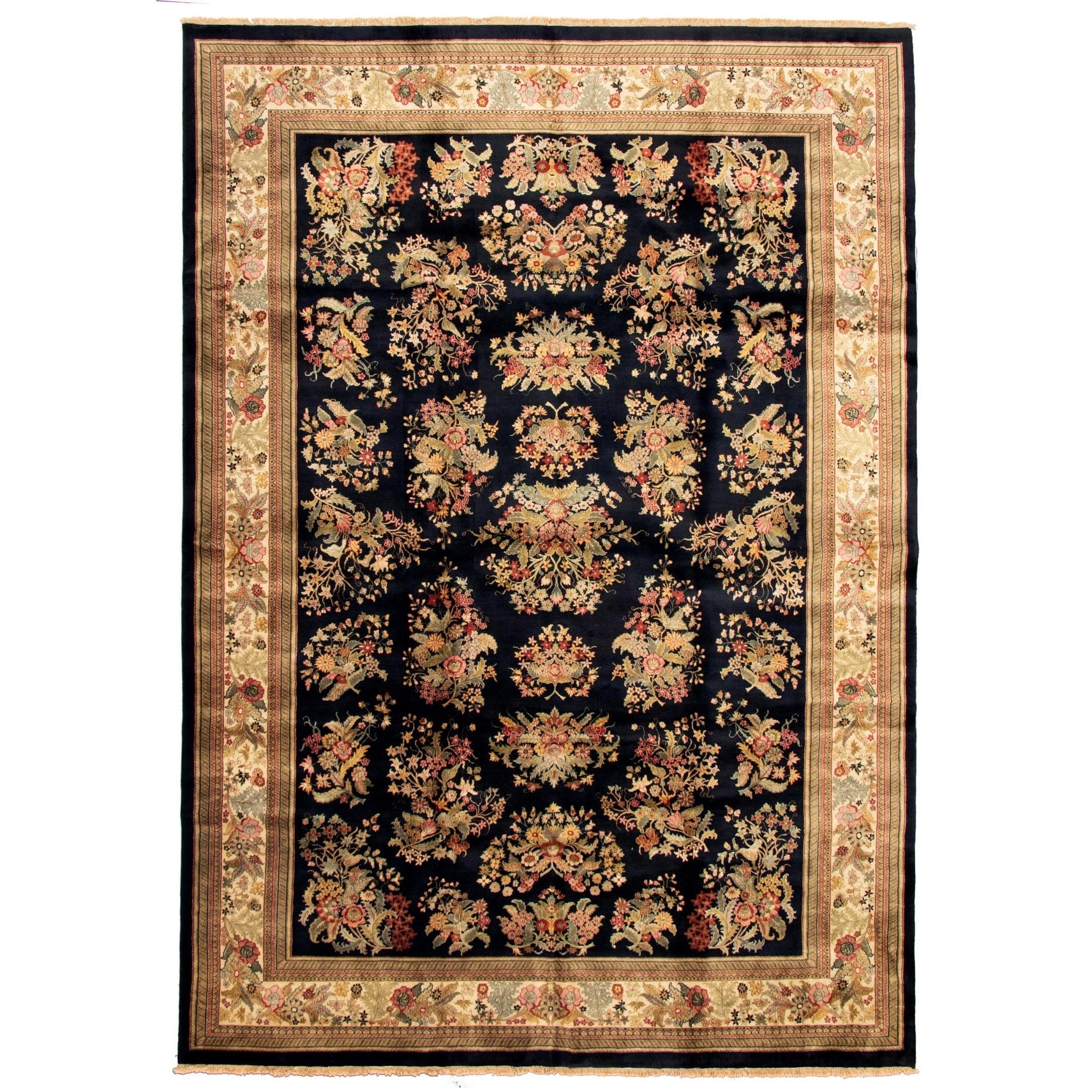Hand-knotted British Raj Navy Wool Rug - 11'9 x 14'9/11'9" x 14'9 ...