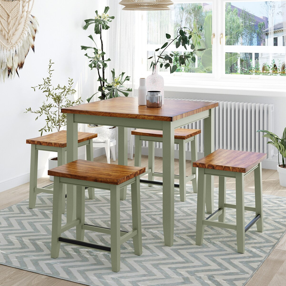 Farmhouse Rustic Counter Height Dining Table with 4 Stools – Overstock
