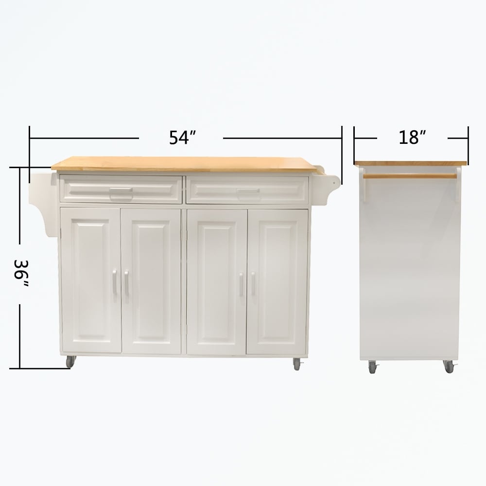 Kitchen Cart, Rubber Wood Top, Adjustable Shelf Inside Cabinet – Overstock
