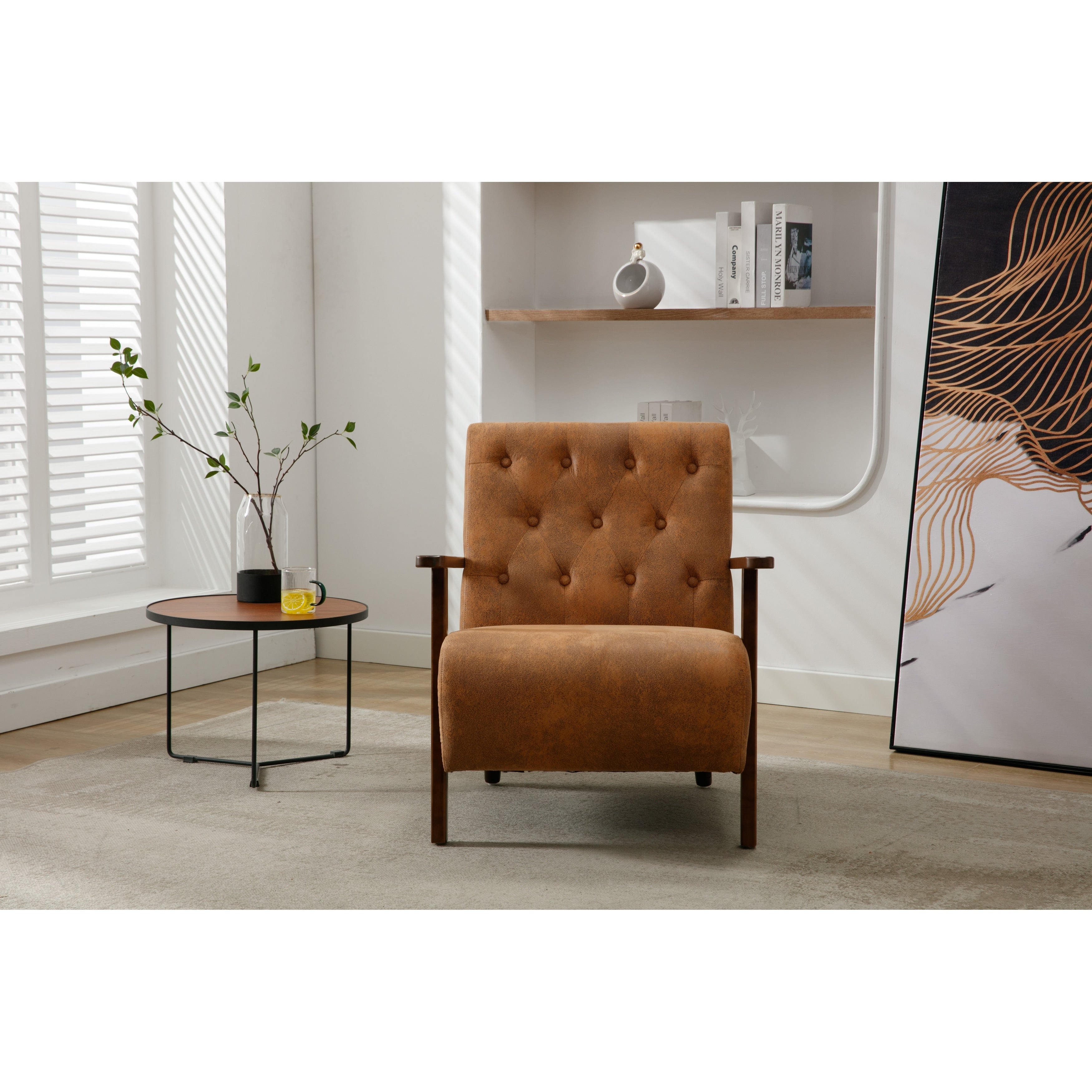 Living Room Wood Frame Accent Chair Modern Armchair Lounge Chair Sofa ...