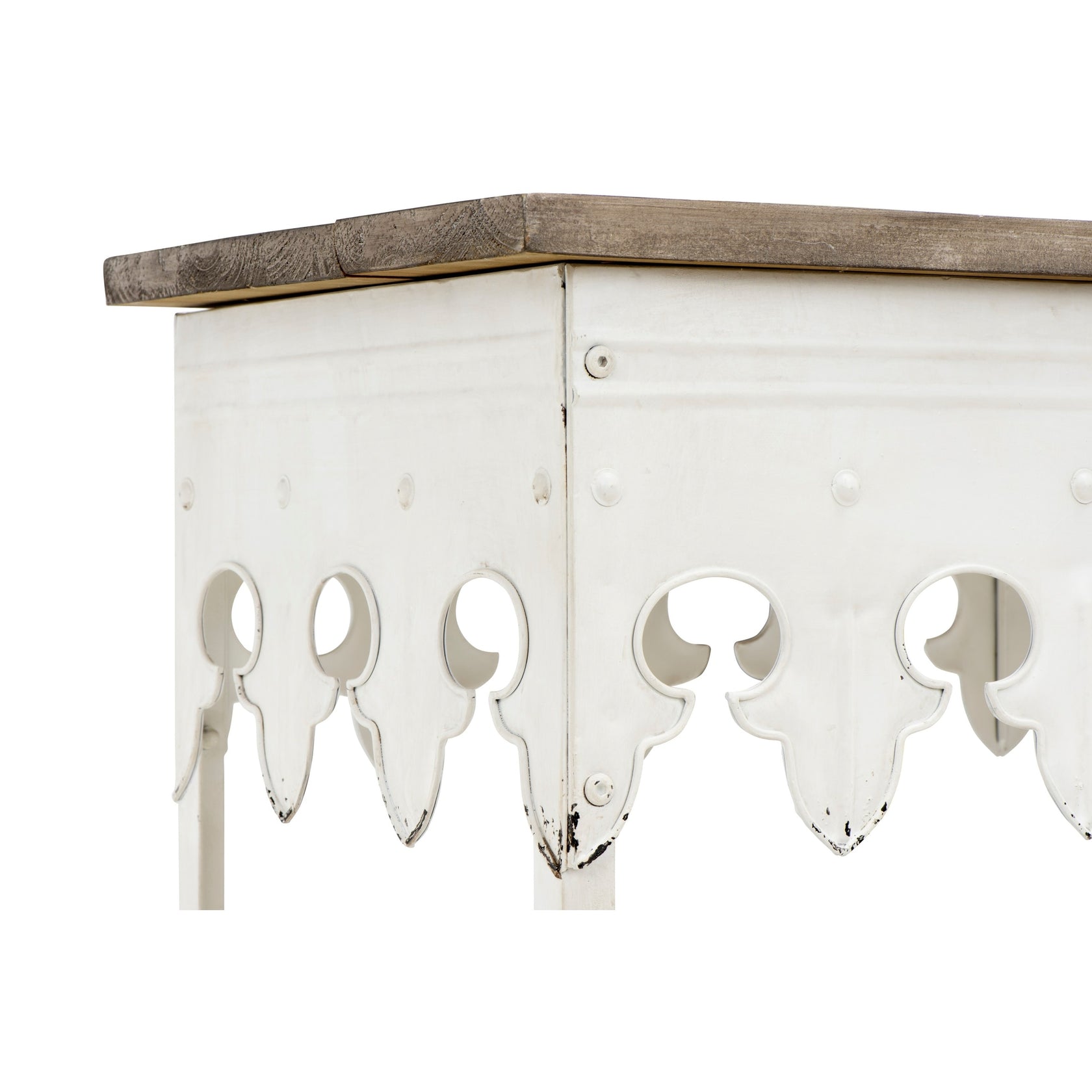 Zinc-Finished Metal and Wood Scalloped Edge Sofa Table – Overstock
