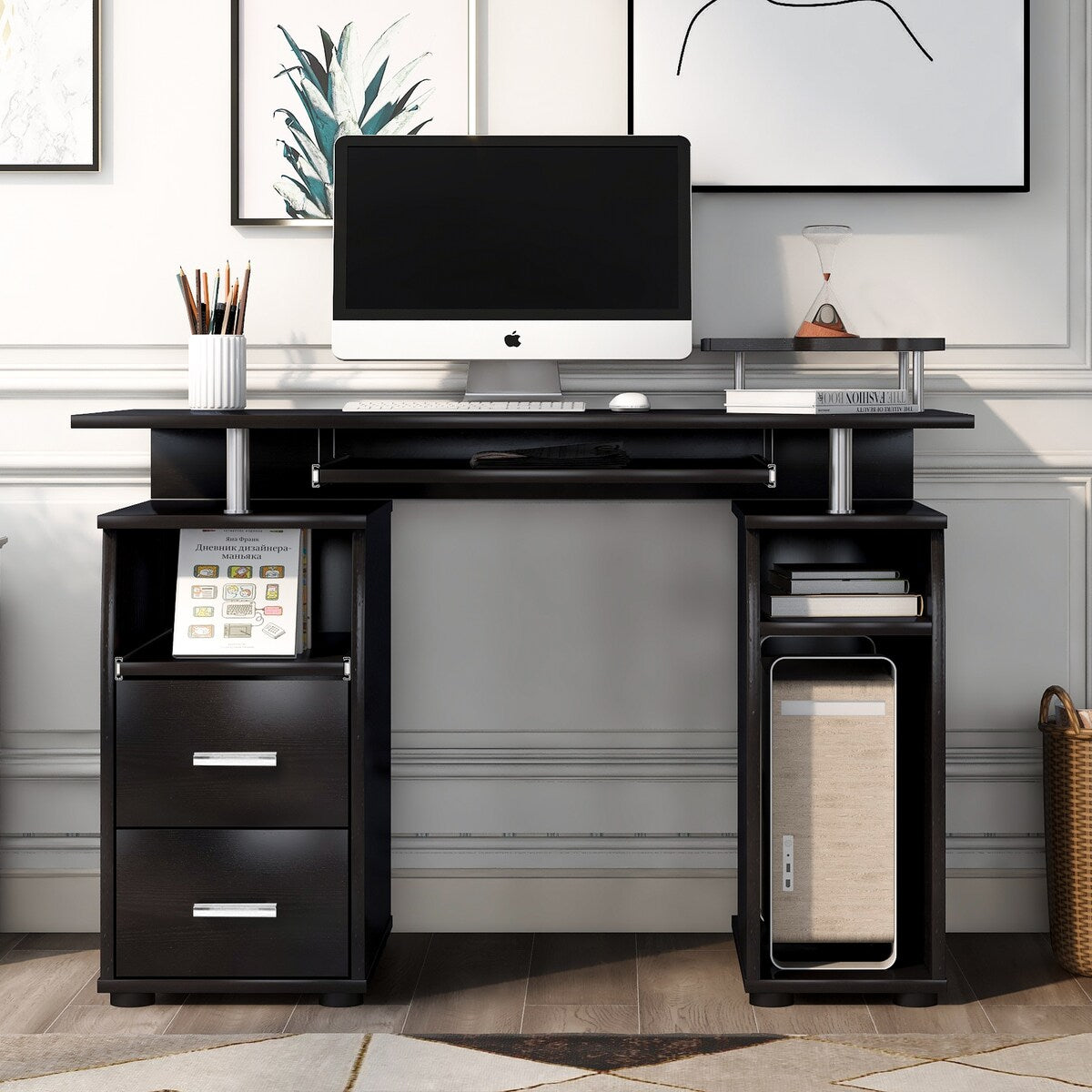 Moda Computer Desk with Pull-Out Keyboard Tray and Drawers – Overstock