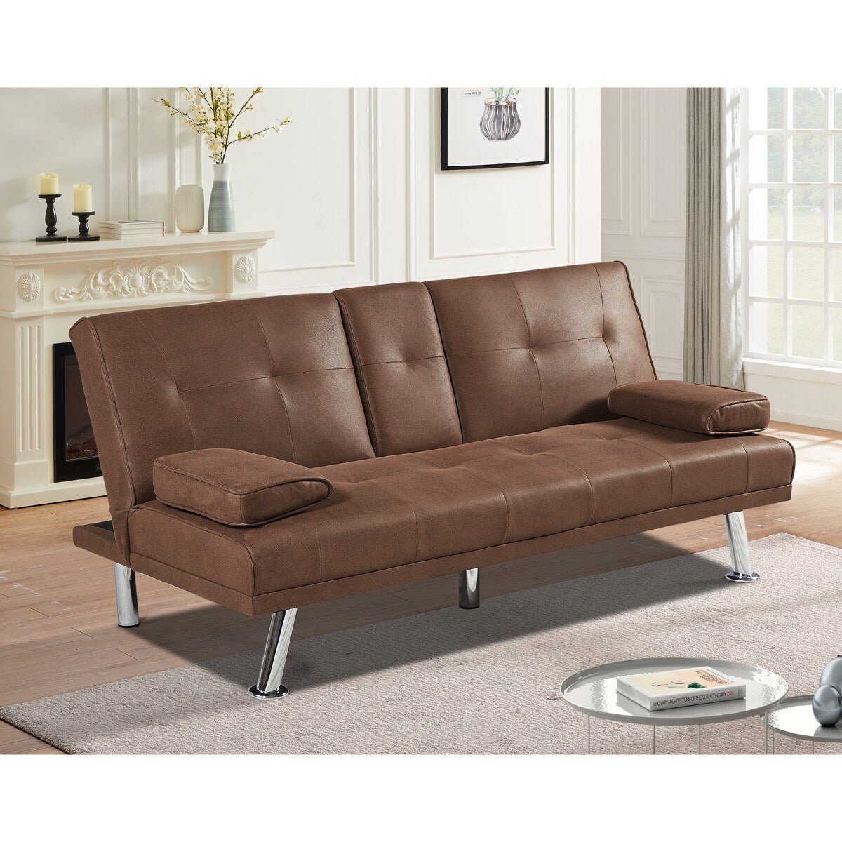 Modern Foldable Sleeper Sofa Bed WIth Adjustable Backrest and Solid Wo ...