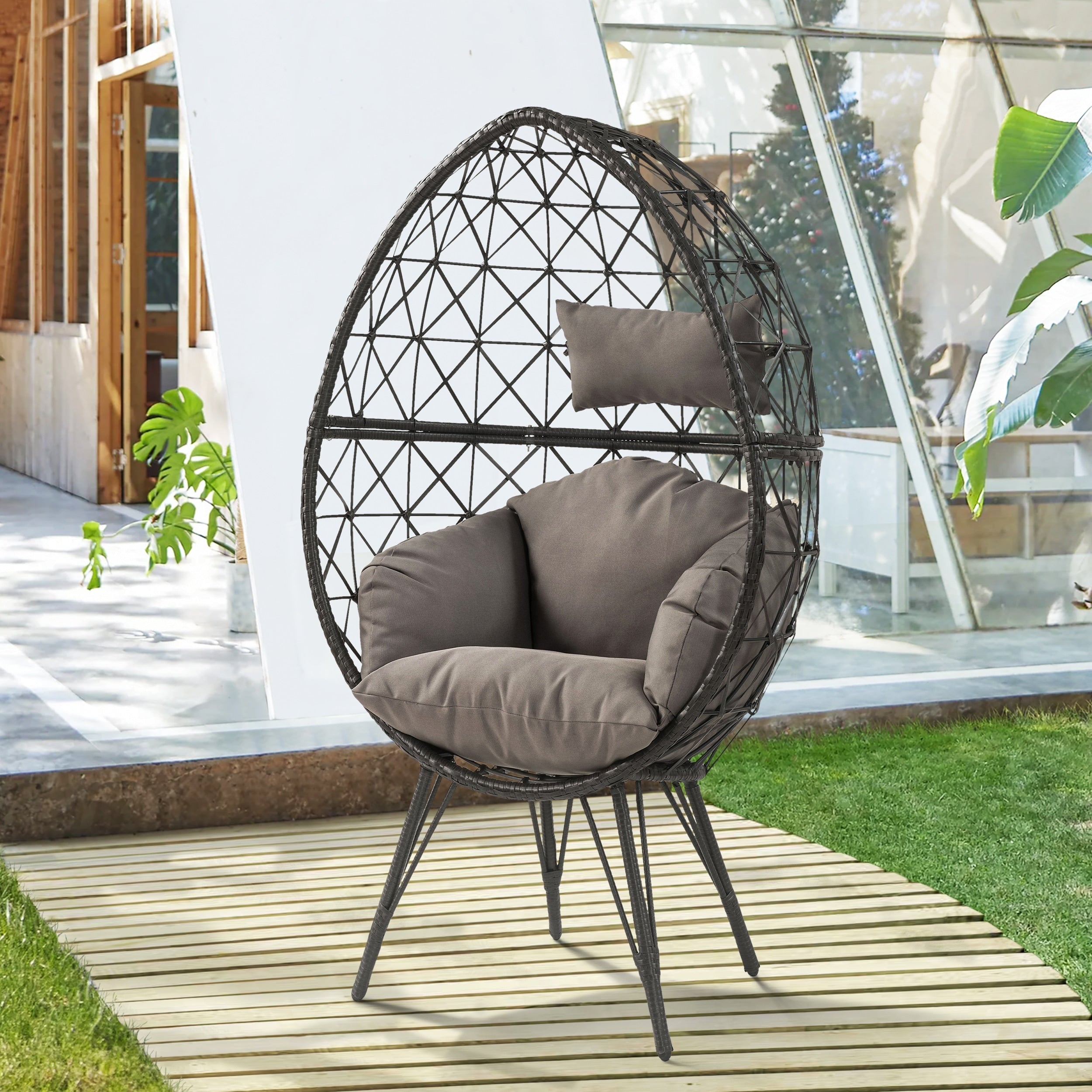 Montego Light Grey and Black Patio Chair with Upholstered Custhion ...