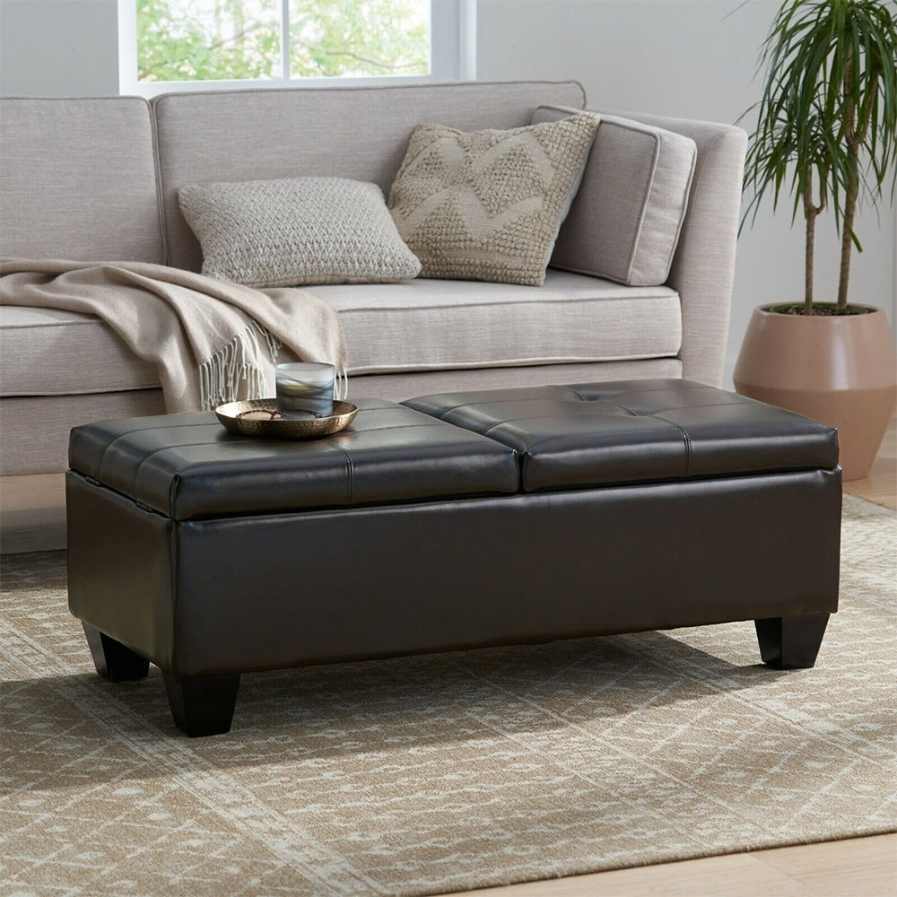 Rectangle Double Flip Leather Storage Ottoman Coffee Table – Overstock