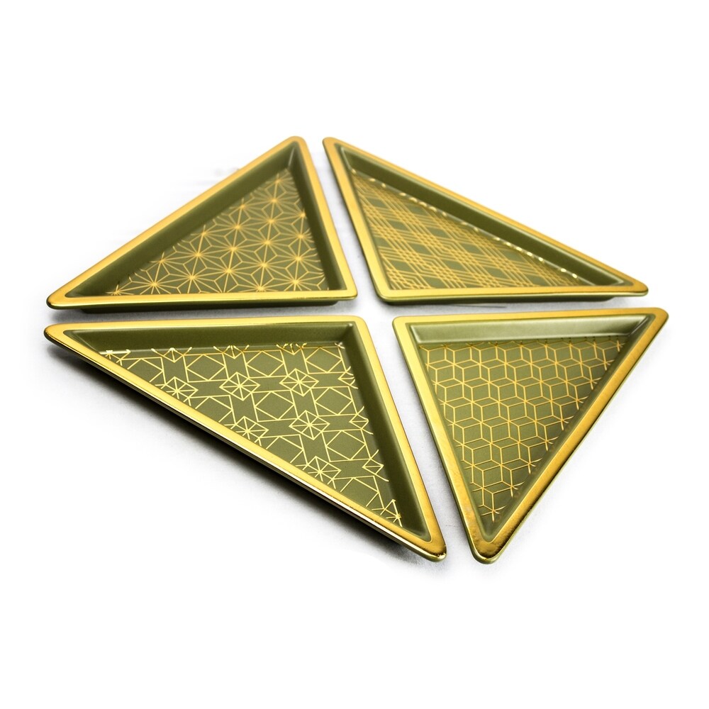 Sagebrook Home 12142-02 S/4 Ceramic Triangle Trays, Green/Gold Ceramic ...