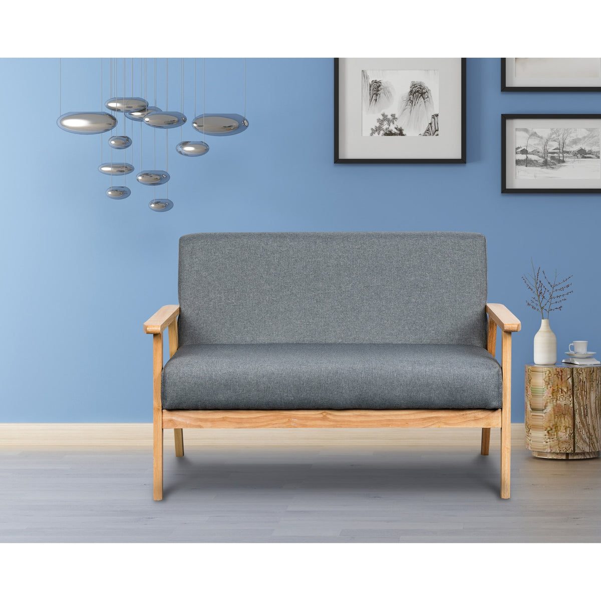 Simple Wooden Lovesofa, Modern 2 Seater Loveseat Couch Solid Wood Fram ...