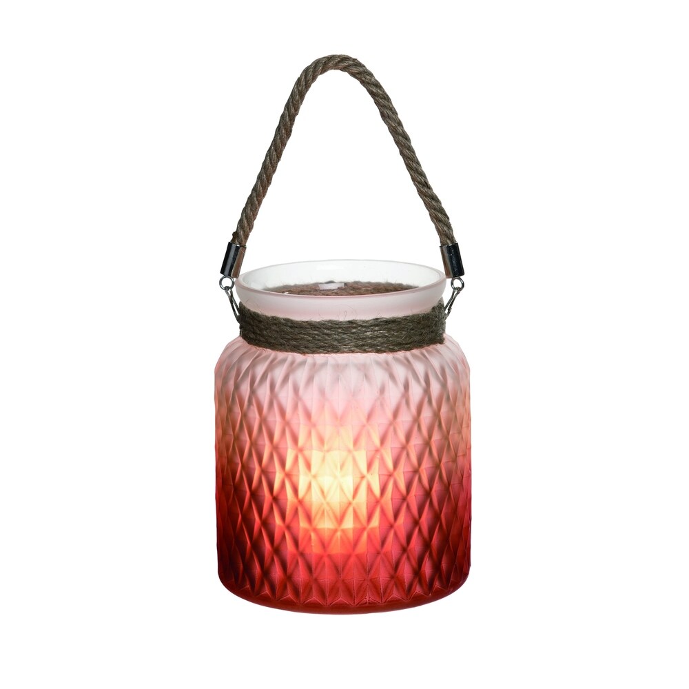 Transpac Glass Small Red Spring Ombre Hurricane with Rope Handle ...